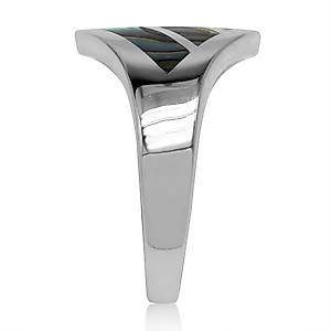 Silvershake 3 Stone Abalone Paua Shell Inlay White Gold Plated 925 Sterling Silver Ring Size 7