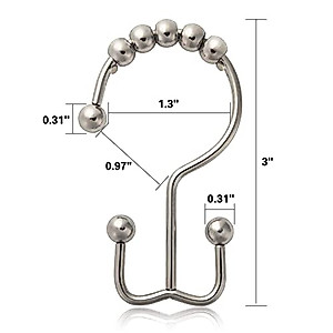 DadyMart Shower Curtain Hooks Rust Resistant Shower Curtain Rings Metal Double Glide Rollers Shower Hooks for Bathroom Shower Curtain Rods Curtains, Set of 12, Nickel