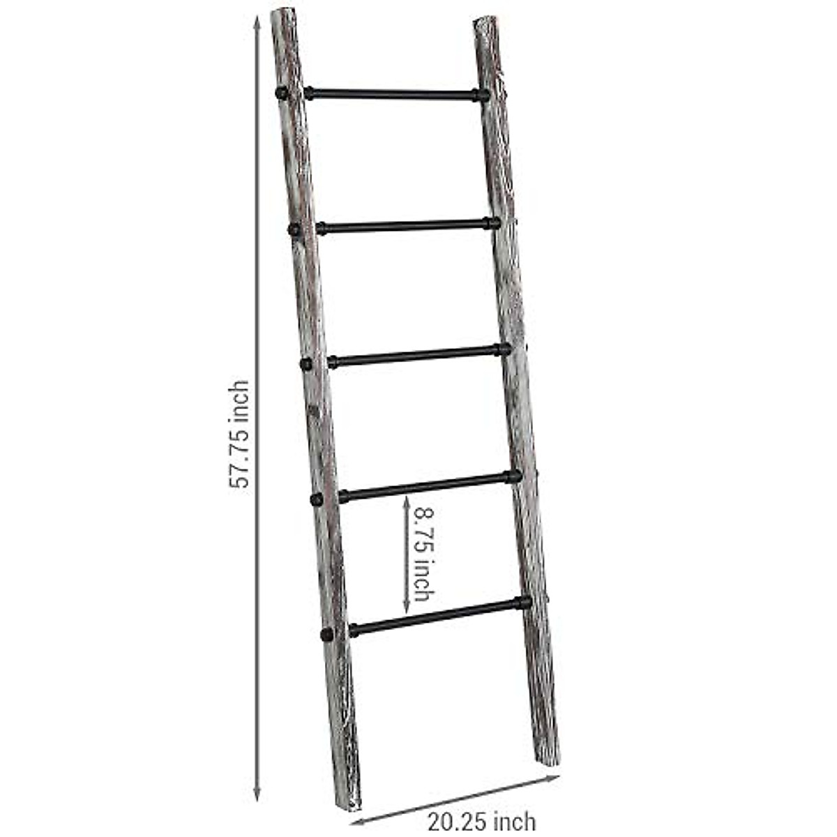 MyGift Urban Rustic Torched Wood Blanket Ladder Decor with 5 Industrial Metal Rungs, 5 Foot Wall Leaning Towel Storage Rack