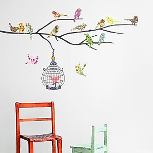 DECOWALL DW-1202 14 Birds on a Branch Kids Wall Stickers Wall Decals Peel and Stick Removable Wall Stickers for Kids Nursery Bedroom Living Room