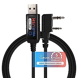 youRUSH Chirp Premium FTDI USB Programming Cable 1m Black Compatible with Baofeng Ham Radio UV-5R BF-F8HP GT-3TP BF-888S UV-82 UV-S9Plus and for Kenwood Radios with K Plug 2 pin. Easy Plug & Play