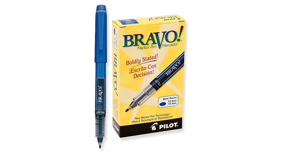 PILOT Bravo Liquid Ink Marker Pens - Bold Blue 12-Pack