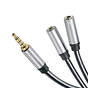 Oluote Headset Splitter Headphone Mic Y Adapter Cable,TRRS Male to 2 TRS Female Microphone and Headphone Cable, Compatible for PS4 Xbox Laptop PC Smartphone etc (9.8FT)
