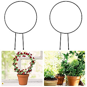 2 Pack Black Iron Garden Trellis for Climbing Plants- 13" Rust Free Vine Plant Metal Support Wire with Black Coating Decorative Potted Plants Climbing Holder Rack for Garden Stem Stalks Vines (Round)