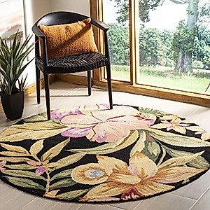 SAFAVIEH Chelsea Collection 8' Round Black HK212B Hand-Hooked French Country Wool Area Rug