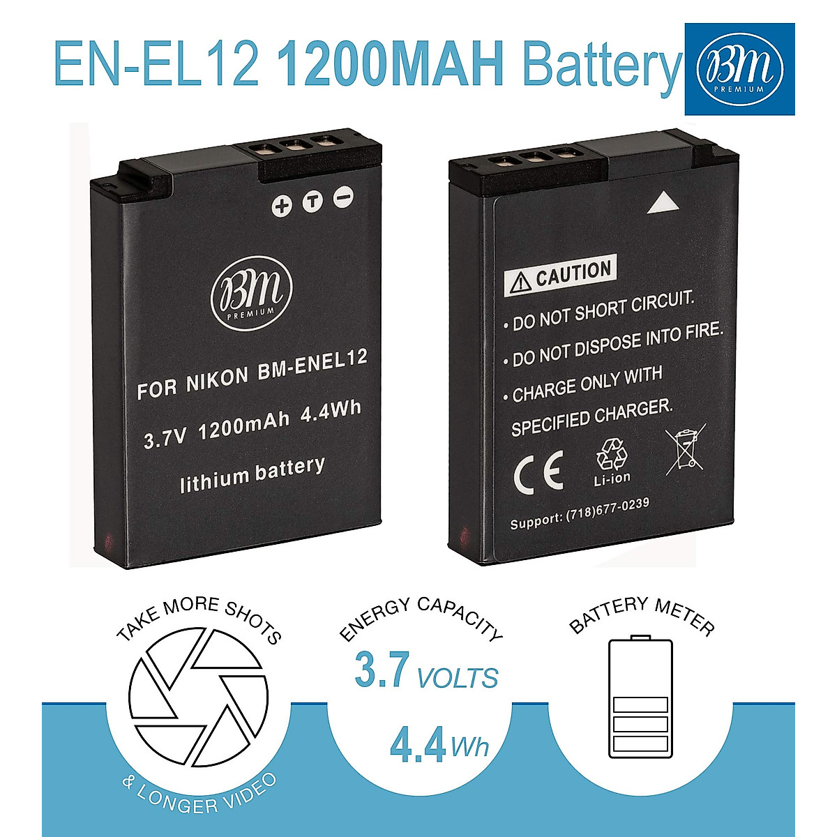 BM EN-EL12 Battery for Nikon Coolpix A1000, B600, W300, A900, AW100, AW110, AW120, AW130, S6300, S8100, S8200, S9050, S9200, S9300, S9400, S9500, S9700, S9900, P310, P330, P340, KeyMission 170, 360