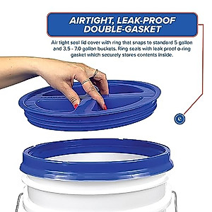 3.5 Gallon White Bucket with Green Gamma Screw on Lid (Pack of 1), Food Grade Storage, Premium HPDE Plastic, BPA Free, Durable 90 Mil All Purpose Pail, Made in USA