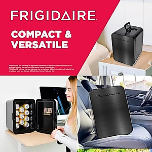 Frigidaire Mini Personal Fridge Cooler, Countertop, Holds Up to 10L/15 Cans, Brushed Black Stainless Rugged Design, Portable for Skincare, Makeup, Car, Office, Bedroom, Dorm Room, or Cabin