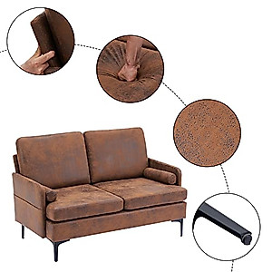 TehRecBT Loveseat Sofa,Upholstered Two-Person Small Couch with Metal Legs,Modern Mid Century Living Room Lounge Chair Two-Seat Sofa for Small Spaces for Living Room, Bedroom (Loveseat,Brown)