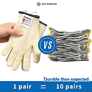 Schwer ANSI A9 Cut Resistant Gloves, Uncoated Food Grade Reliable Cutting Gloves, Mandoline Gloves for Kitchen Meat Cutting, Oyster Shucking, Fish Fillet Processing, Mandoline Slicing (1 Pair, M)