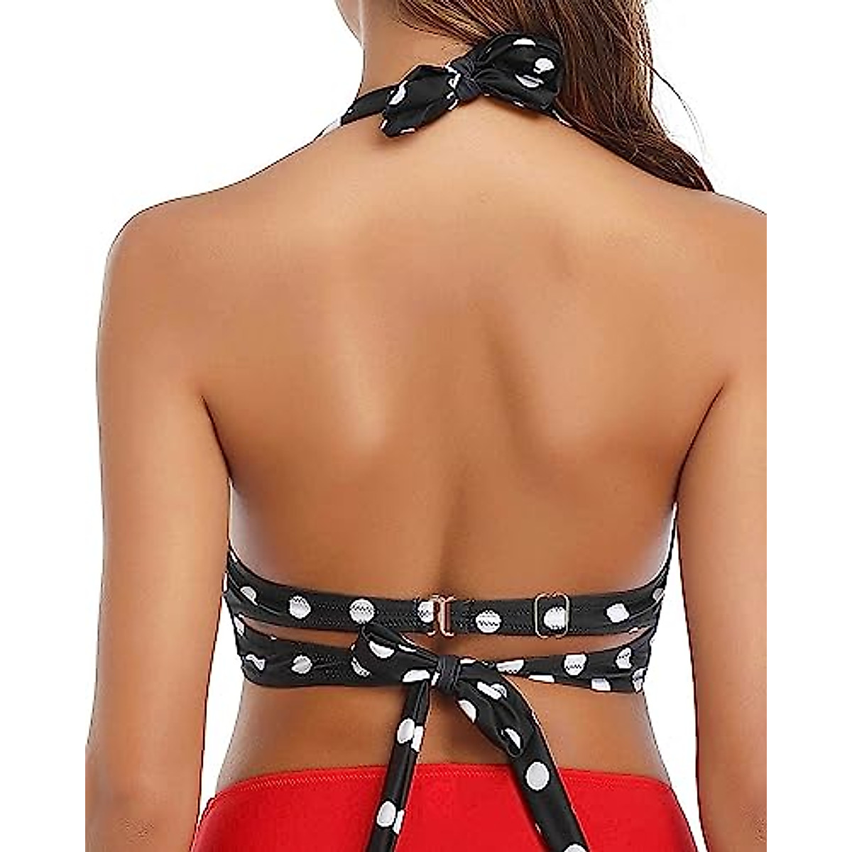 Tempt Me Women Polka Dot Bikini Halter Retro Padded Swimsuit Top Only M