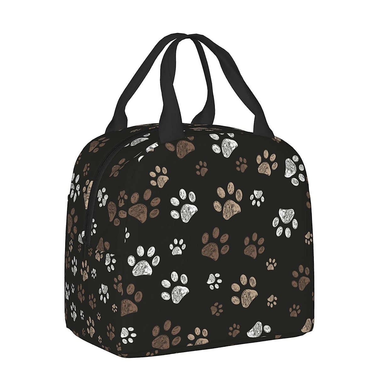 AuHomea Doodle Paw Print Brown Lunch Bag For Women Men Insulated Lunch Box For Adult Reusable Lunch Bags With Pocket Zippers For Work, Picnic, School Or Travel