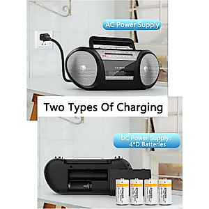 Cassette Player AM FM Radio Boombox: Retro Portable Cassette Tape Player and Recorder with Dual Stereo Speaker,Standard Earphone Jack,Cassette Boombox Powered by 4 D Cell Batteries Or AC Power