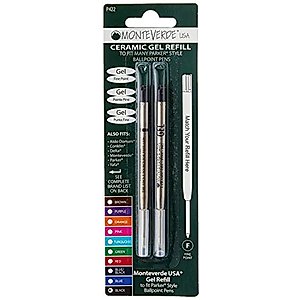 Monteverde Capless Gel Ballpoint Refill to Fit Parker Ballpoint Pens, Fine Point, Black, 2 per Pack (P422BK)