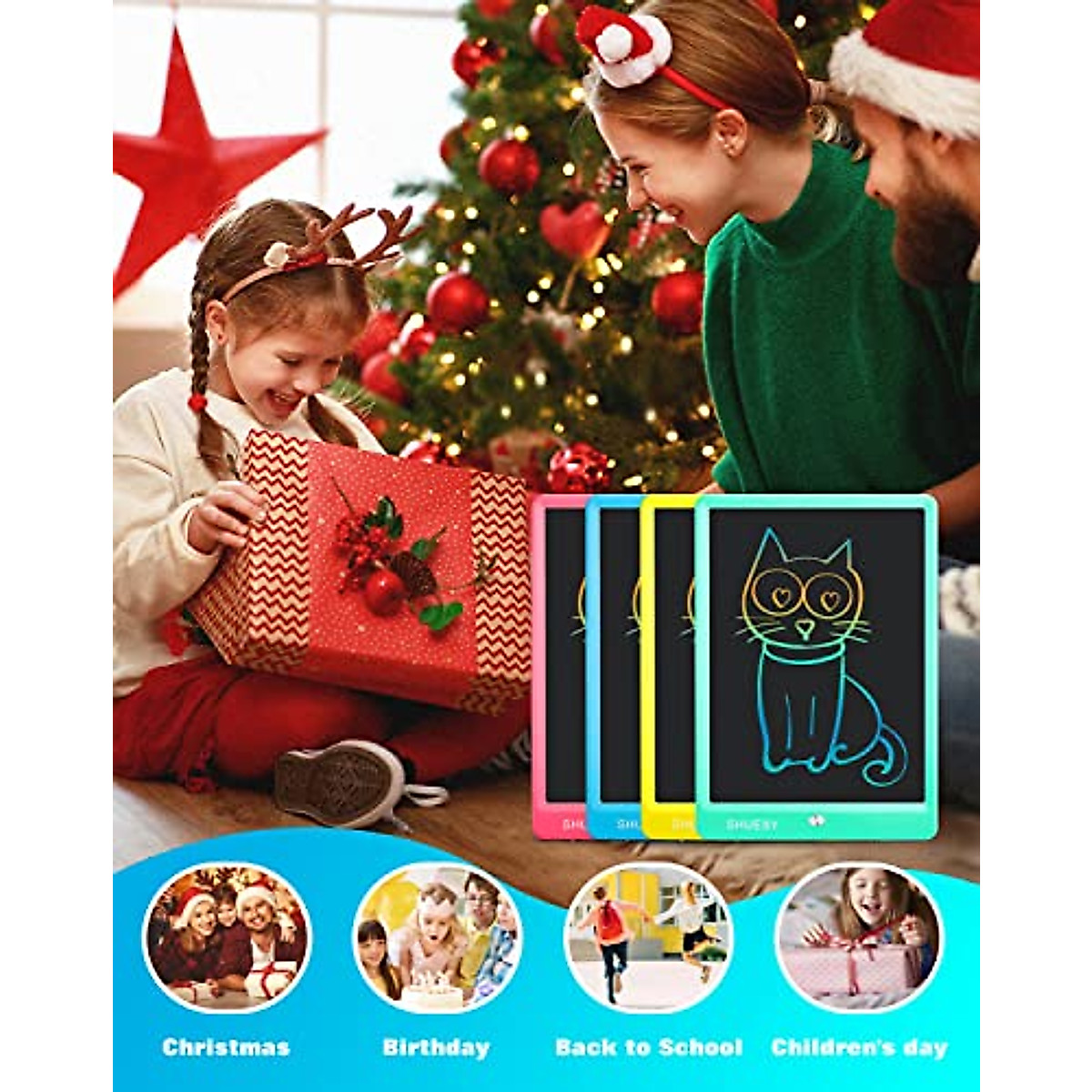 SHUESY LCD Writing Tablet for Kids – 8.5 inch Colorful Graffiti Drawing Board for Toddlers – Magic Scribble Doodle Board – Touch Screen LCD Drawing Tablet – Doodle Pad for Toddler 1-3 4-8 (Blue)