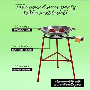 Gourmanity, Tabarca Paella Burner and Stand Set with 20 Inch Carbon Steel Paella Pan, Paella Pan and Burner Set with Reinforced Legs, 14 Servings, Paella Kit Imported from Spain, Made by Garcima