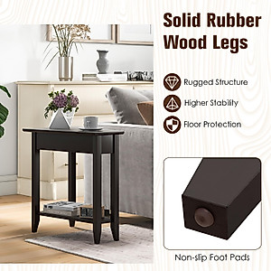 Giantex Wedge End Table, Triangle Side Table with Storage Shelf and Solid Wood Legs, Recliner Table, 24.5" Tall Nightstand, Modern Narrow Accent Table for Small Space Living Room, Espresso