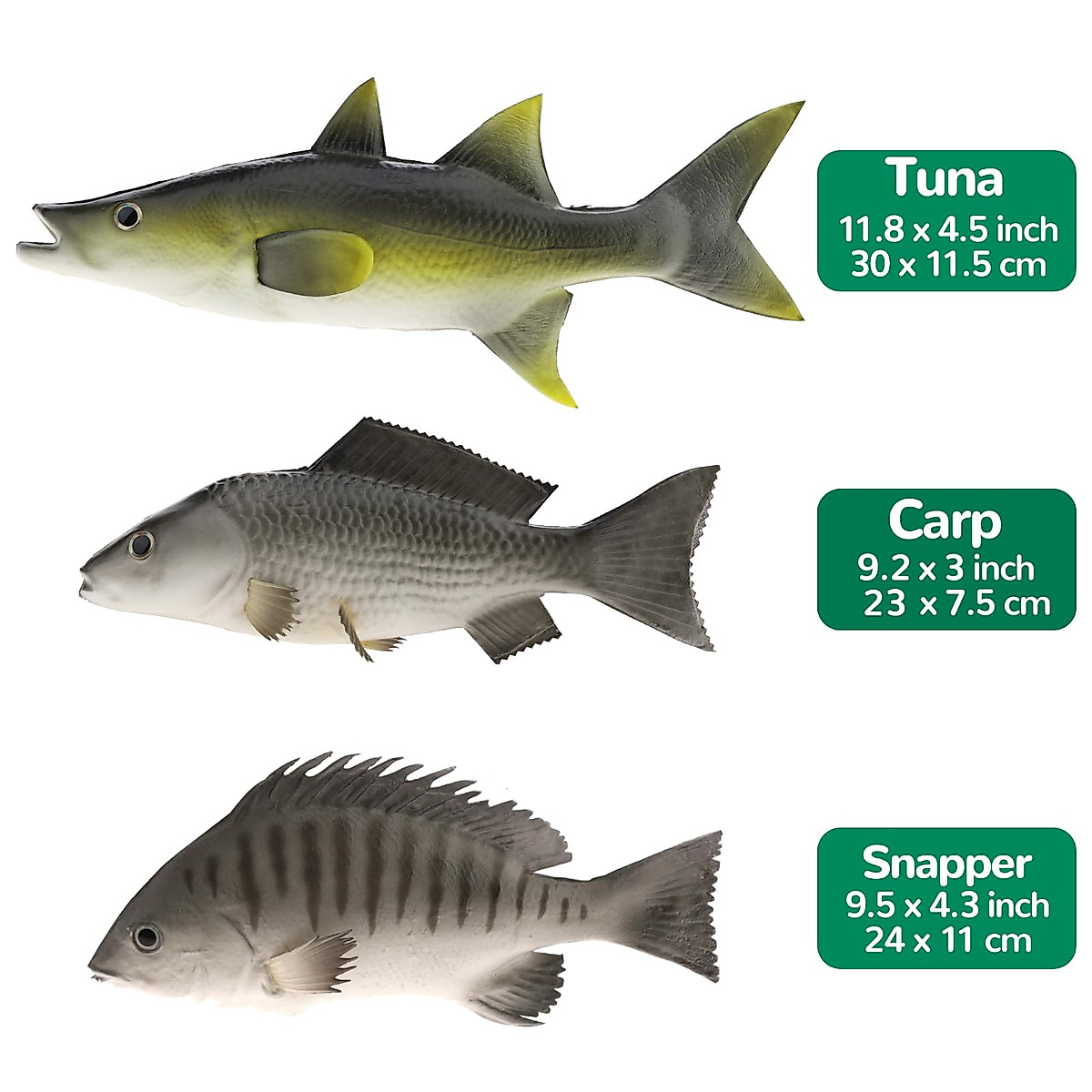 Gresorth 3 Pack Fake Fish Pretend Artificial Black Carp Lifelike Striped Bass Ornament Snapper Hanging for Home Garden Kitchen Toy Party Decoration
