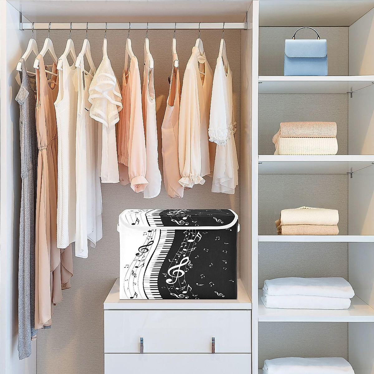 DIGTIA Piano Music Note Storage Bins with Lids Large Storage Basket with Handles Foldable Fabric Storage Box Organizer for Clothes Toys Closet Cabinet Home Office Bedroom