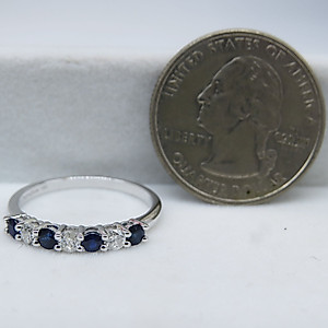 Dazzlingrock Collection 2.5mm Each Round Blue Sapphire & White Diamond 7 Stone Stackable Wedding Band for Women in 14K White Gold, Size 6.5