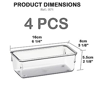 Acrimet Desk Drawer Organizer Box Tray Storage Bins Modular Divider for Home, Kitchen, Office and Storage (Clear Crystal Plastic) (4 Pack - 6.25" x 3.13" x 2.13")