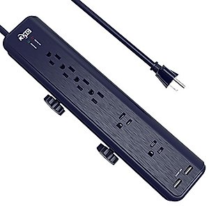 KMC 6-Outlet Surge Protector Power Strip Clamp Mount 7 Feet Cord with 2.4A 2-Port USB Charging Station …