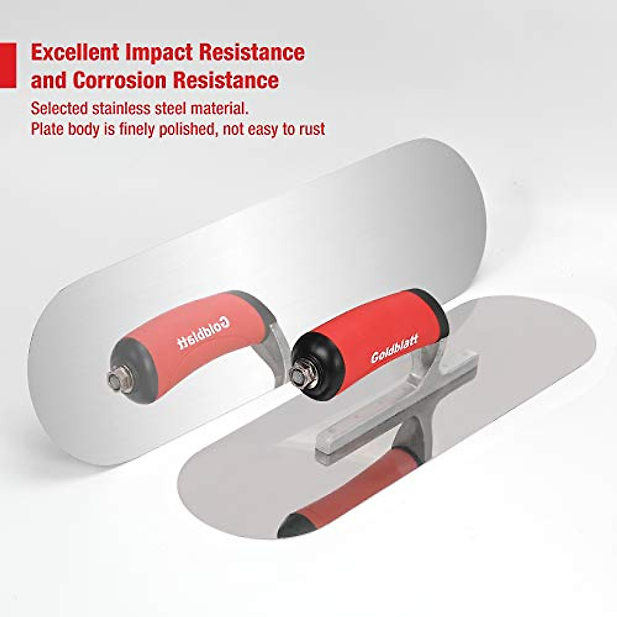 Goldblatt 2 Pieces Pool Trowel Stainless Steel with Soft Grip Handle, Includes 16'' x 4-1/2'' & 14'' x 4'' Finishing Trowels Set, Lightweight Alloy Mounting, Round End