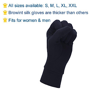 Browint Silk Glove Liners for Cold Weather Black Unisex Thermal Silk Gloves S M L XL XXL