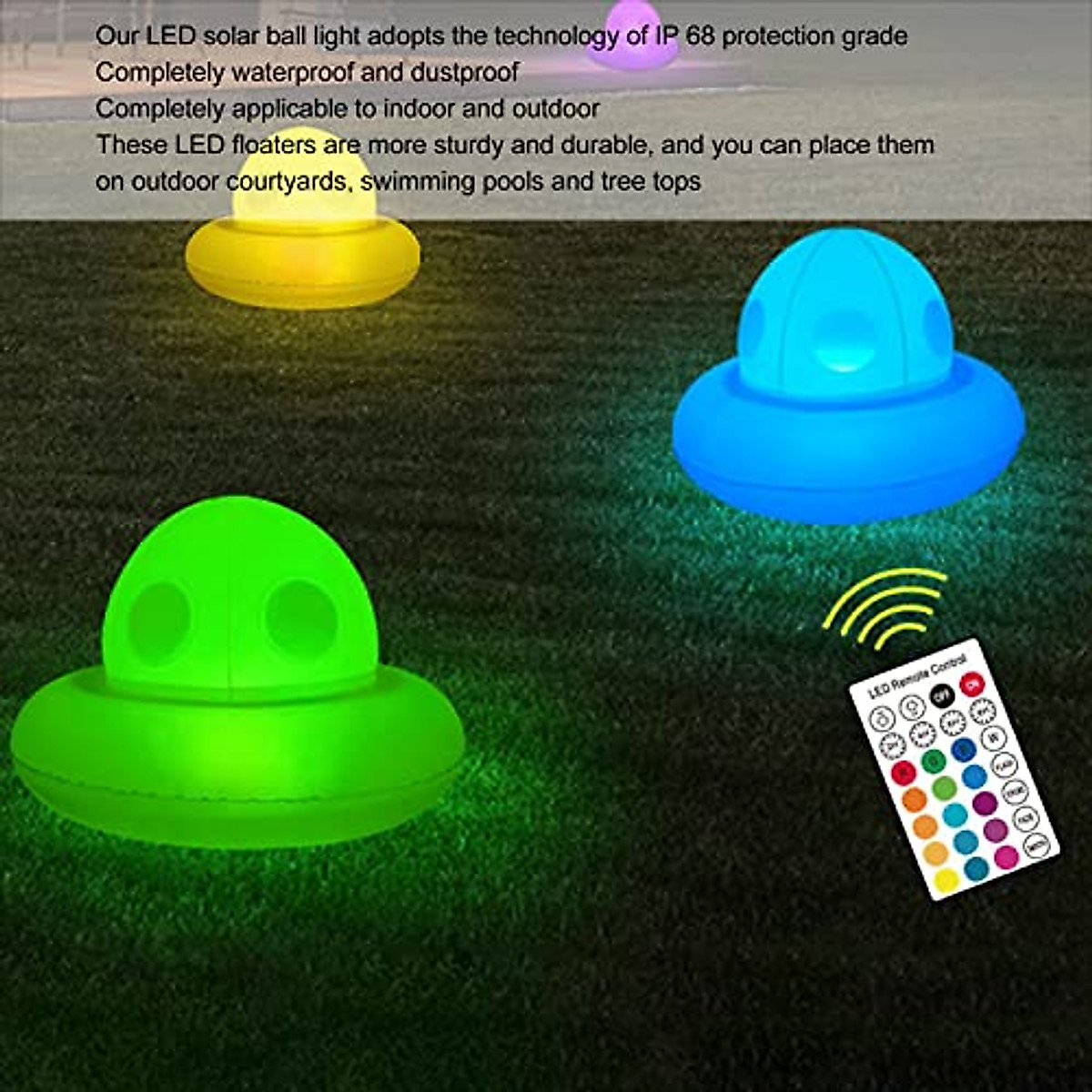 Hyuduo Floating Pool Ball Light Colorful Solar Energy Auto Charging No Battery Required IP68 Waterproof Weatherproof Remote Control Premium PVC Swimming Pool,Garden Decoration,etc