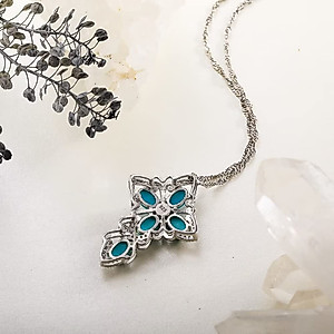 supermodel Celtic Cross Necklace Natural Turquoise Pendant Necklace for Women 925 Sterling Silver 18 Inches Chain Religious Jewelry