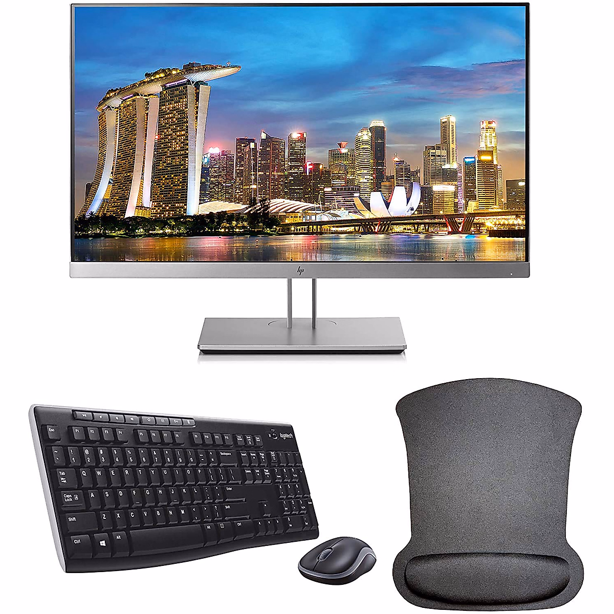 HP EliteDisplay E233 23 Inch 1920 x 1080 (1FH46A8#ABA) Full HD IPS LED Backlit Monitor Bundle with HDMI, VGA, DisplayPort, Gel Mouse Pad, and MK270 Wireless Keyboard and Mouse Combo