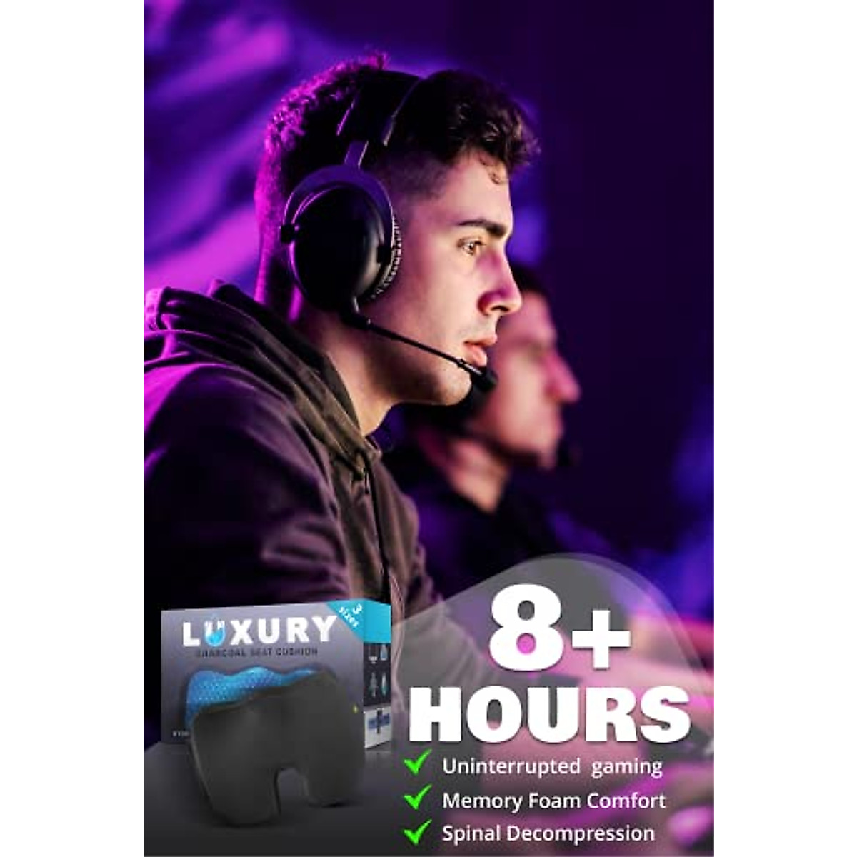 H. Gaming PC Chair Cushion, Gel Office Seat Cushion for Long Sitting, Upgraded Desk Butt Pillow for Computer Gamer Chairs, Tailbone Pain and Coccyx Pressure Relief (Medium 120-220lbs)