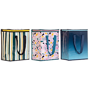 Planet E Reusable Grocery Picnic Shopping Bags - Heavy Duty Colorful Collapsible Insulated Zip Coolers (Pack of 3)