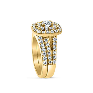 2.00ct Cushion Halo Diamond Engagement Wedding Ring Set 10K Yellow Gold (H-I, I2-I3)