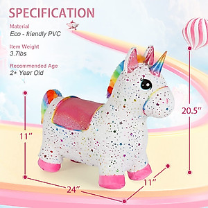 INPANY Unicorn Bouncy Horse Toys, Toddlers Girl Bouncing Animals, Inflatable Ultra Thick Plush Horse Hopper, Baby Ride-on Rubber Bouncer, Outdoor Indoor Cute Birthday Gift for 2 3 4 Year Old Girl Kid