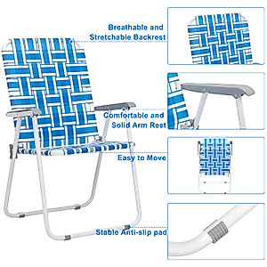Kcelarec Set of 2 Patio Folding Lawn Chair, Outdoor Beach Portable Webbed Folding Camping Chair for Yard, Garden (Blue 1)