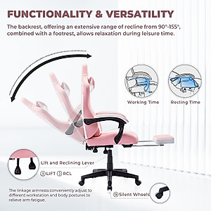 YAMOBO Gaming Chair with Footrest, Ergonomic Computer Gaming Chair with Massage Lumbar Support, High Back PC Gamer Chair for Adults with Linkage Armrests, Reclining Big and Tall Gaming Chair, Pink