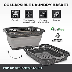BLACK+DECKER 1 Large 25" Slim Collapsible Laundry Basket - Portable & Space-Saving Basket with Dual Comfort Grip Handles - Ideal for Laundry, Towels, Blankets & More in Small Spaces & Travel, Black
