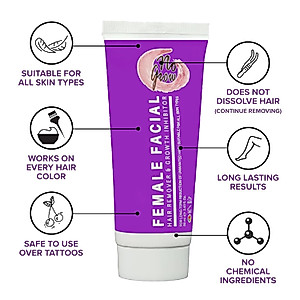 No Grow Female Facial Hair Remover & Growth Inhibitor - 90ml - Visible Results in 4 Months - Once a Week Women's Hair Removal Gel & Hair Inhibitor for Face