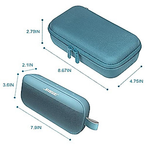 BOVKE Hard Travel Speaker Case for Bose SoundLink Flex Bluetooth Portable Speaker, Extra Mesh Pocket for Bluetooth Speakers Bose Charger, Charging Cables, Stone Blue