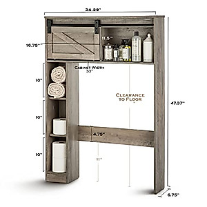 Landia Home Over The Toilet Storage Shelving - Bathroom Shelf and Cabinet with Sliding Barn Door