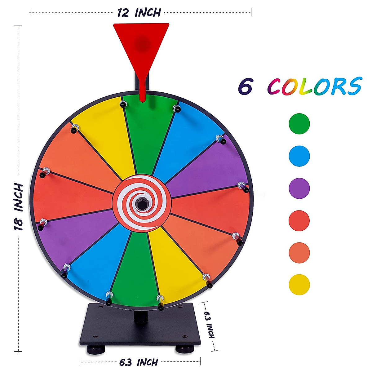 iElyiEsy 12 Inch Spinning Wheel for Prizes 12 Slots Spinner with Stand, Dry Erase Marker and Eraser for Trade Show Carnival Party Pub Fortune Game