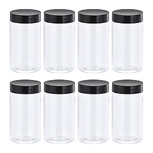uxcell Round Plastic Jars with Black Screw Top Lid, 5oz/ 150ml Wide-mouth Clear Empty Containers for Storage, Organizing, 8Pcs