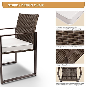 YIYAN Patio Furniture Set 3 Pieces Outdoor Rattan Chair Wicker Sofa Garden Conversation Bistro Sets with Coffee Table,Comfortable Washable Cushions (White)