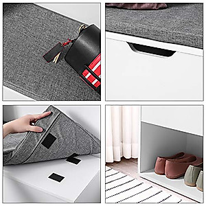 VASAGLE Shoe Bench, Storage Bench with 2 Open and 1 Closed Compartments, Shoe Shelf, Padded Seat, for Entryway, Living Room, Bedroom, White and Gray LHS021W01