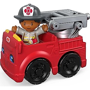Fisher-Price Little People Toddler Toy to The Rescue Fire Truck Push Along Vehicle with Firefighter Figure for Ages 1+ Years