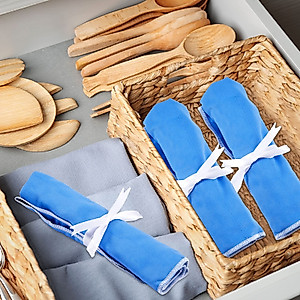 Silver Storage Bags Anti Tarnish Silver Protector Bags Blue Holder for Silverware Flatware Storage Organizer Silver Storage Cloth Place Setting Roll with White Ribbon for Teaspoon Utensils (8 Pieces)