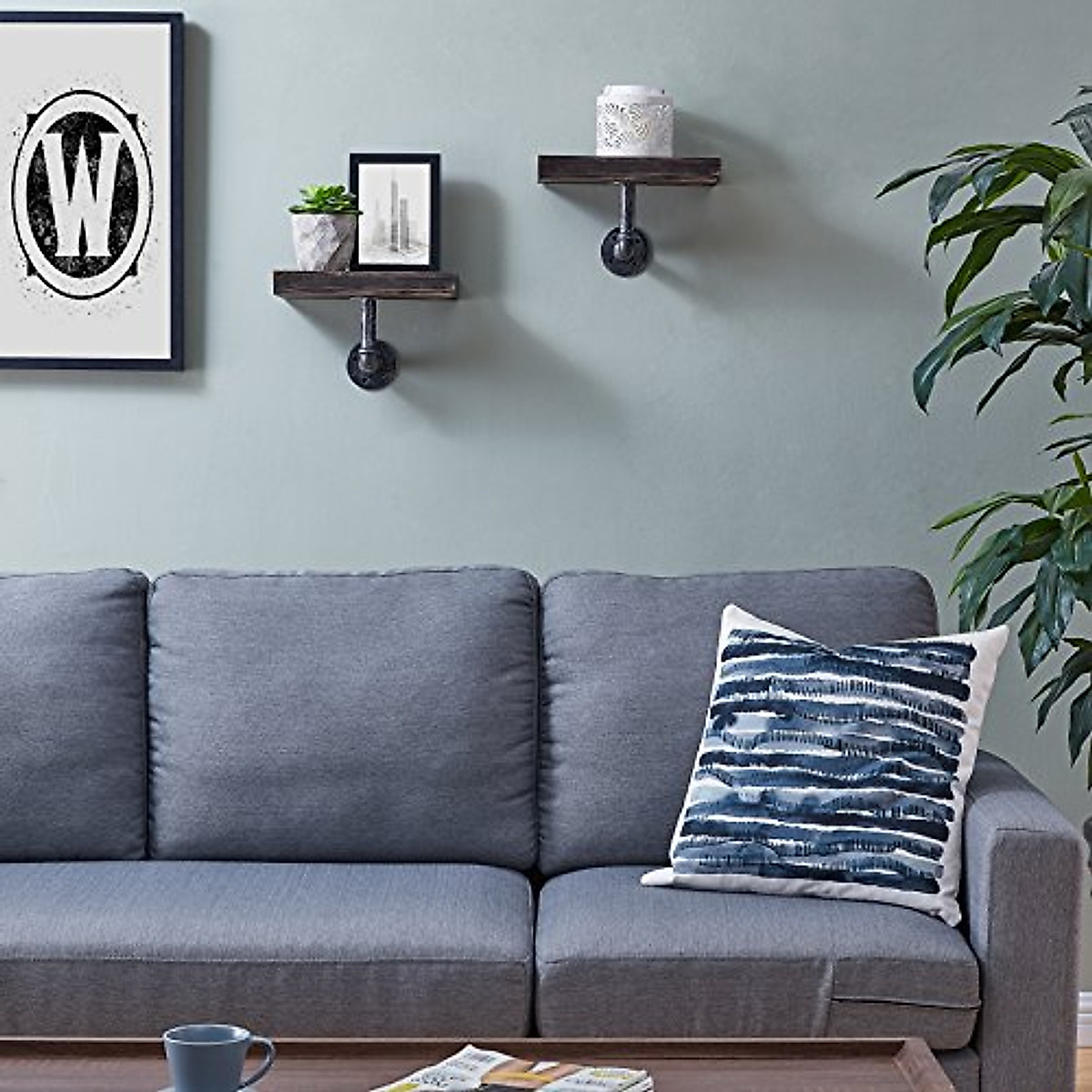 Danya B. Floating Pipe Industrial Rustic Shelves – Wall Mount – - Ebony - (Set of 2)