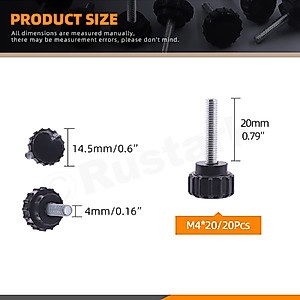 Rustark 20Pcs M4 x 20mm Threaded Knurled Thumbscrew Clamping Knobs Grip Thumb Screw Assortment Kit, Knurled Clamping Knob Grip Black Round Clamping Screws