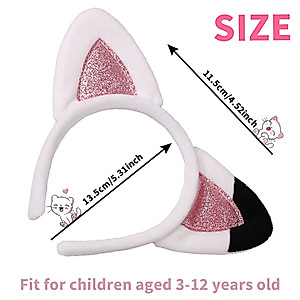 Creatoy Cat Ears Headbands, 4pcs Dollhouse Birthday Party Accessories, Flannel Cartoon Cosplay Headpiece, Glitter Hair Clips for Girls Halloween Supplies